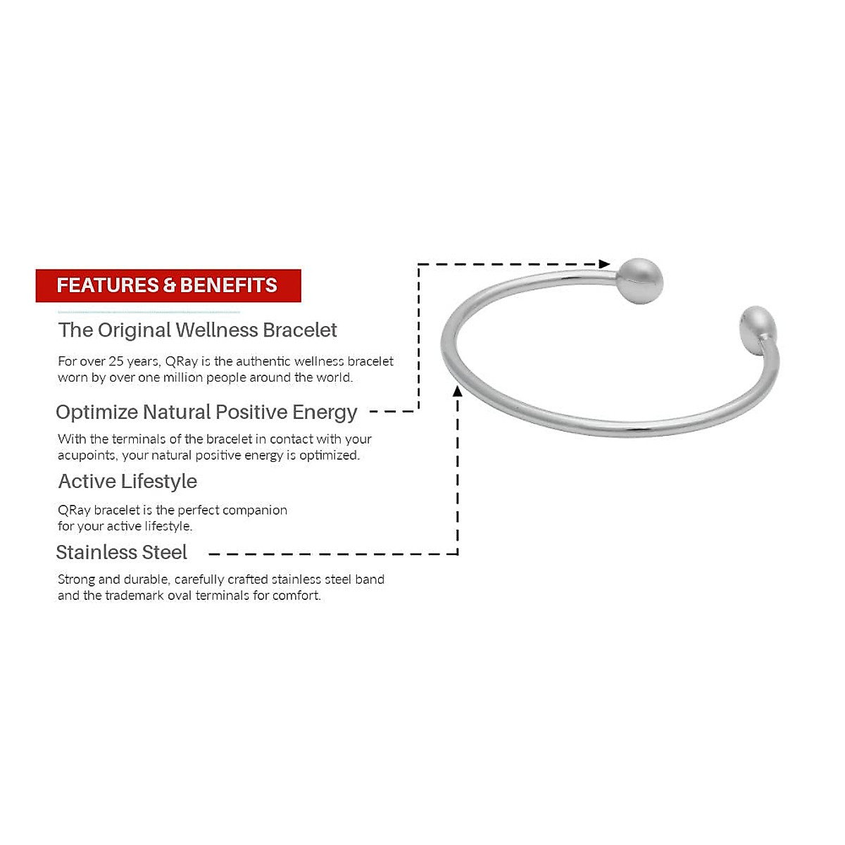 QRAY Original Standard Steel Golf Athletic Bracelet Men Women C-Shaped Health Wellness Bracelet (Small: 6"~7")