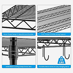 Leteuke Wire Shelving Unit with Wheels, NSF Certified 4 Tier Adjustable Storage Shelves 60"×24"×72", 2400LBS Heavy Duty Shelving Commercial Grade Metal Storage Utility Rack for Kitchen Garage, Black