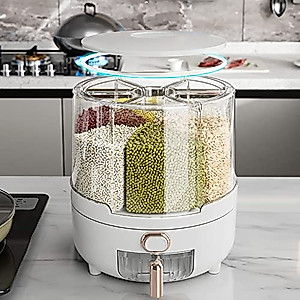 PIOJNYEN Grain Storage Container Dispenser, 10LB Capacity Rice Rotary Dispenser 360° Rotating Multifunctional Sorting Grocery Bin for Kitchen Storage of Small Grains, Beans, Rice