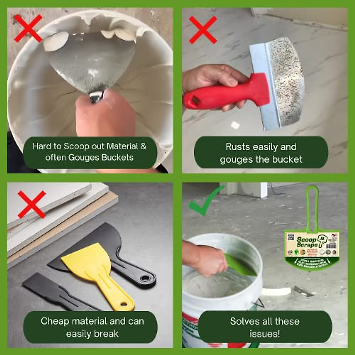 Curved Bucket Scoop for 5 Gallon Buckets, Nylon Bucket Scraper for Drywall Mud, Paint, Epoxy Resin, Scrapes Buckets Clean, No More Bucket Shavings in Material - Won't Rust - Made in USA by Buddy Tools