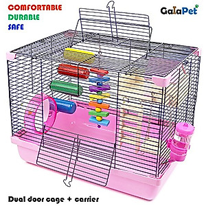 Hamster Cage | Dwarf Hamster Habitat with Exercise Wheel, Water Bottle & Accessories | 18" L x 12.5" W x 13.5" H by GalaPet