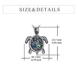 YFN Sea Turtle Urn Necklace for Ashes with Abalone Sterling Silver Tree of Life Turtle Cremation Necklace Jewelry Gifts for Women Girls