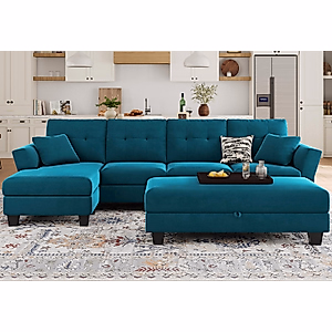Belffin Convertible L Shaped Couch with Reversible Large Ottoman L Shape Sofa Storage Chaise Sectional Sofa Living Room Furniture Peacock Blue