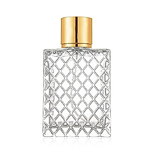 Enslz 100ml/3.4Oz Clear Glass Fine Mist Atomizer,Portable Square Refillable Empty Perfum Spray Bottle Travel Atomizer Bottle Gold Cap