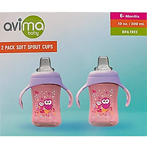 Avima Baby 10 oz Soft Spout Sippy Cups, Pink (Set of 2)