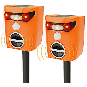 X-PEST Solar Powered Deer Repellent Ultrasonic Outdoor Animals Repeller Away Device for Yard Such As Raccoons, Deer, Dogs, Cats, Foxes, Skunk and More Waterproof - 2 Pack