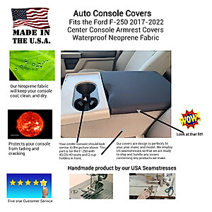 Auto Console Covers- Fits The Ford F-250 Super Duty 2017-2022 Center Console Armrest Lid Cover Waterproof Neoprene Fabric -Gray