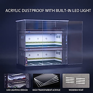 SIKIVOT Double Deck Hot Wheels Display Case ,1/64 Scale Parking Lot Model Car,Die-cast Car Garage Display Case,12 Parking Space with LED Light and Acrylic Cover Hot Wheels Parking Garag
