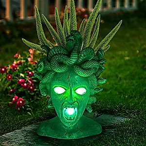 PERFECTOP Large Medusa Head Planter, Solar Lights Medusa Garden Statue, Creepy Scary Goddess Lady Face Flower Pot Succulent Gothic Planter for Indoor Outdoor Plants, Patio Yard Home Decor, Unique Gift