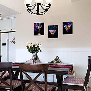 Biuteawal - 3 Piece Wall Art Colorful Sparkling Wine Pictures Painting on Canvas Wine Drinks Art Print for Party Decoration Modern Bar Pub Home Dining Room Wall Decor