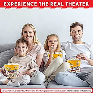 Popcorn Scoop Stainless Steel Commercial French Fry Bagger, 2 Handle Detachable Food Service Scooper for Snacks, Desserts, Ice, & Dry Goods with Reusable Popcorn Containers Bundle