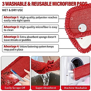 Spray Mops for Floor Cleaning, Microfiber Spray Cleaning Mop Kit with 3 Reusable Washable Pads 700ML Refillable Bottle and Scrubber Flat Mop with 360 Degree Swivel Head for Hardwood Laminate (Red)