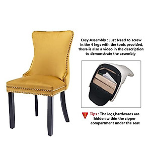 Velvet Upholstered Dining Chairs Set of 2 Wingback Kitchen Room Accent Chairs Solid Wood Leg Dinner Chairs with Nailhead Trim Button Tufted Back,Stylish,Luxury and Elegant (Golden Yellow)