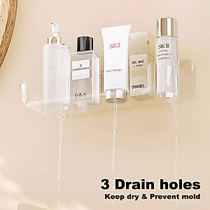 COLINCH Acrylic Adhesive Wall Mounted Shower Caddy, Large Capacity Bathroom Shelf with Drain Holes, No Need Drilling for Bathroom, Shower room, Kitchen, Laundry.