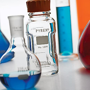 Pyrex Round Media Storage Bottle with GL45 Screw Cap - Borosilicate Glass Bottles with Caps - Premium Scientific Glassware for Labs, Classrooms or Home Use Glass Container 1L, 2/Pk