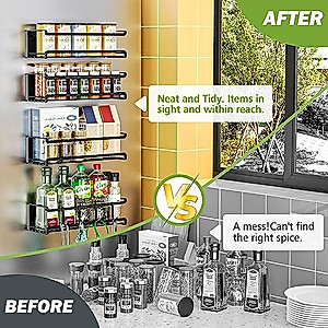 Bunoxea Magnetic Spice Rack for Refrigerator,Strong Magnetic Shelf with 2 Removable Hooks,Magnetic Refrigerator Organizer, Spice and Seasoning Organizer Gadgets,2 Pack