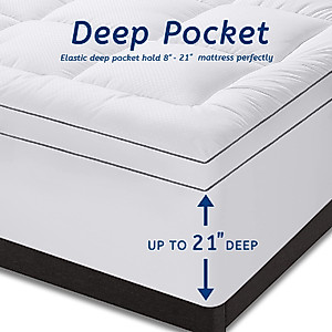 King Size Mattress Topper for Back Pain, Cooling Extra Thick Mattress Pad Cover with 8-21 inch Deep Pocket, Plush Pillow Top Mattress Topper Overfilled with Down Alternative, King Size, White