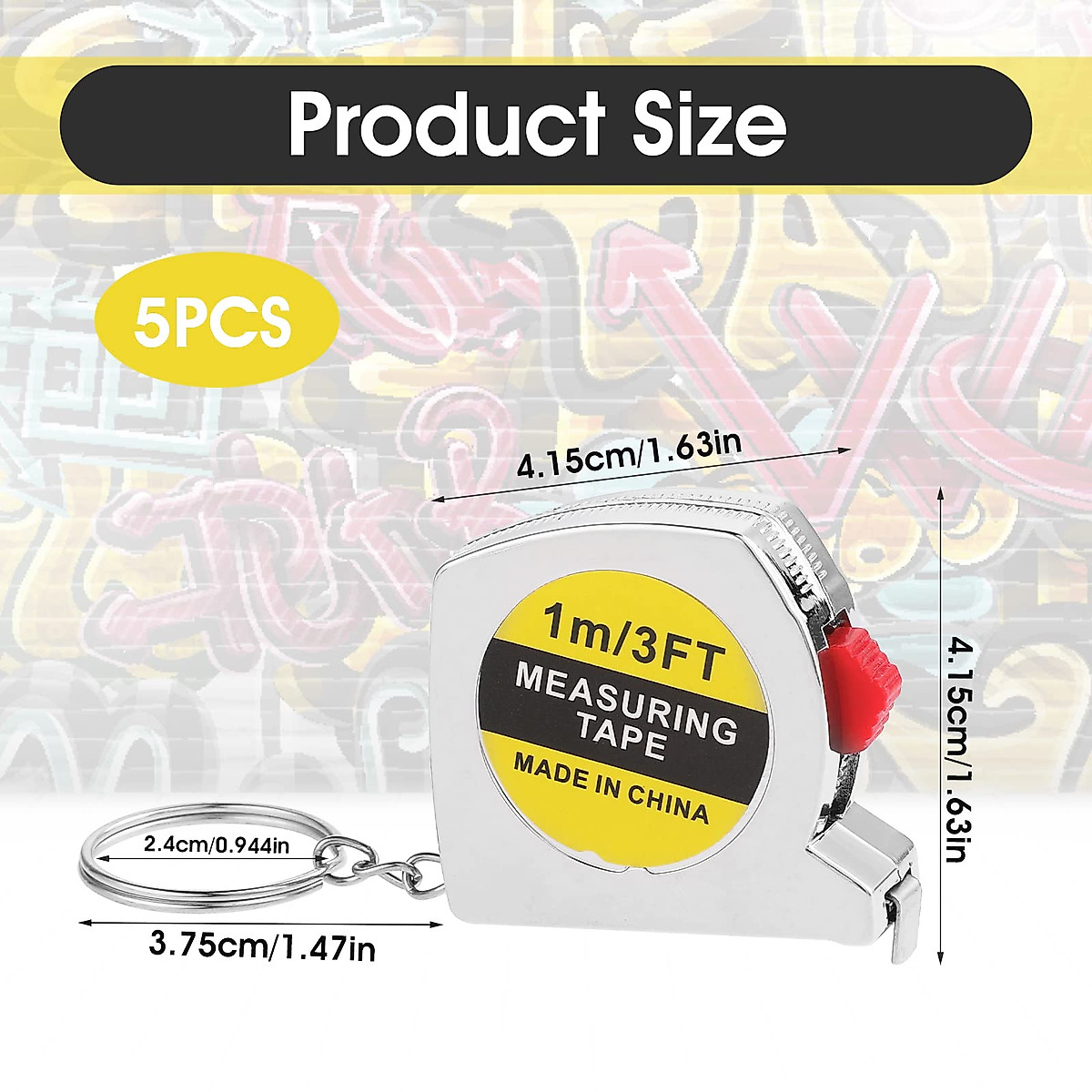 cobee Mini Tape Measure with Keychain, 1 Meter/ 3 Feet Retractable Measuring Tape Portable Small Measurement Tape Slide Lock Tape Measure 5 Pcs