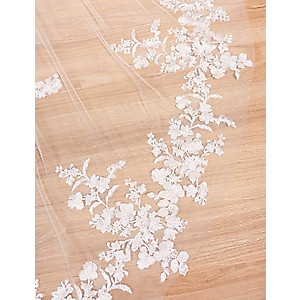 ELAWBTY 1 Tier Floral Lace Wedding Bridal Veil For Bride 3M Ivory Cathedral Length