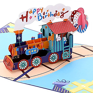 Train 3D Pop up Funny Happy Birthday Card Children's Day Greeting Card Train Design Very Interesting Birthday Card with Envelope Fits Children's Day, Father's Day, Birthday and Party for Children