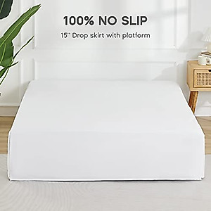 SONIVE Premium Bed Skirt Solid with Pleated Dust Ruffle 15-Inch Drop Easy to Put in Shrink Free and Fade Resistant (White, Queen)