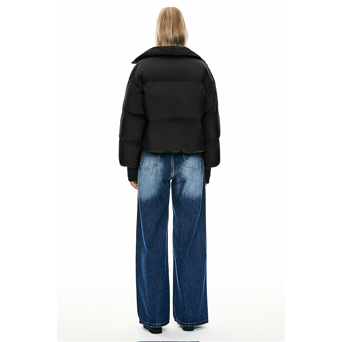 Orolay Women's Winter Oversized Cropped Puffer Jacket Zip Up Short Down Coat Stand Collar Baggy Overcoat Black X-Small