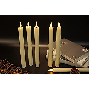 Stmarry Flickering Flameless Taper Candles with Remote - 10 Inch LED Candlesticks, Realistic 3D Flame with Wick, Ivory Real Wax, Spring Home Decor, Automatic Timer - Set of 6