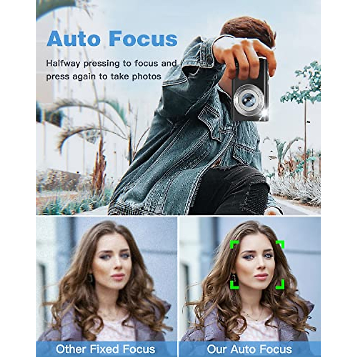 Digital Camera Auto Focus 2.7K 48MP Digital Point and Shoot Camera with 32GB Memory Card,16X Zoom, Time Lapse Vlogging Camera Digital Cameras for 8-15 Years Kids Teenagers Students Boys Girls