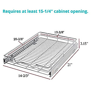 Hold N’ Storage Pull Out Cabinet Drawer Organizer, Heavy Duty-with 5 Year Limited Warranty- Slide Out Shelves, -14”W x 21”D - Requires At Least a 15-1/4” Cabinet Opening, Steel Metal, Chrome Finish