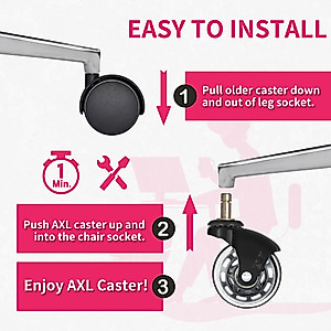 IKEA Office Chair Wheels Replacement for Hardwood Floor and Carpet, 10mm Stem Size, 2.5" Roller Blade Style, Replacement Rubber Chair Casters Set of 5 (Black/Clear)