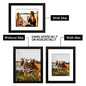 Frametory, 11x14 Picture Frame, Solid Wood, Black Molding, Set of 1, Display 8x10 with Mat or 11x14 Without Mat - Tempered Glass Front, Wall Gallery Frame (Black, 1 Pack)