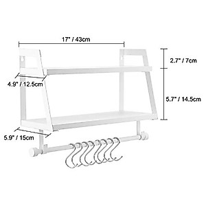 Halcent Wall Shelves Wood Floating Shelves, 2 Tier Storage Shelves Bathroom Shelf Kitchen Spice Rack with 8 Hooks for Bathroom Kitchen Utensils