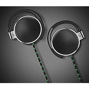 C-YOUNG Clip On Earphones，Over Ear Running Stereophone Headphones for Workout Exercise Gym Compatible for iPhone, Android Mobile Phone, with Microphone and Call Controller Stereo Earphones (Black)