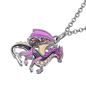 BONSNY Enamel Fantasy Dragon Dinosaur Necklaces Pendant for Women Jewelry Lucky Symbol (Purple)