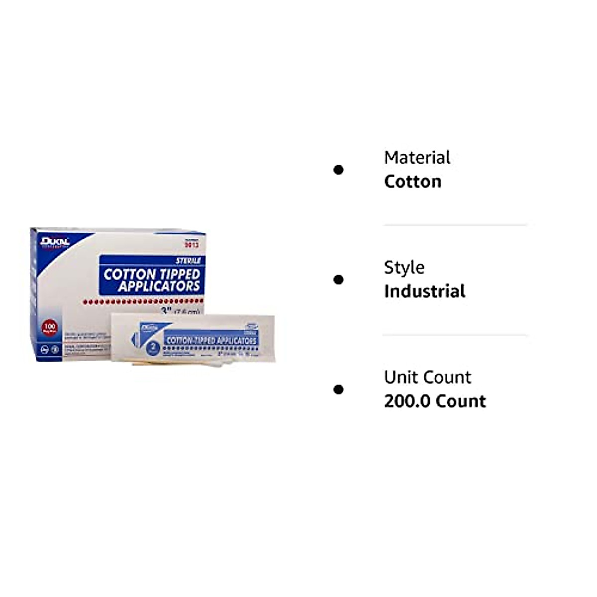 Dukal Cotton Tipped Applicators 3". Pack of 200 Swabsticks Wood Shaft. 100% Cotton Tip, Sterile Swabsticks for Medical Applications. Single use Wood Sticks with Single Tip, 9013