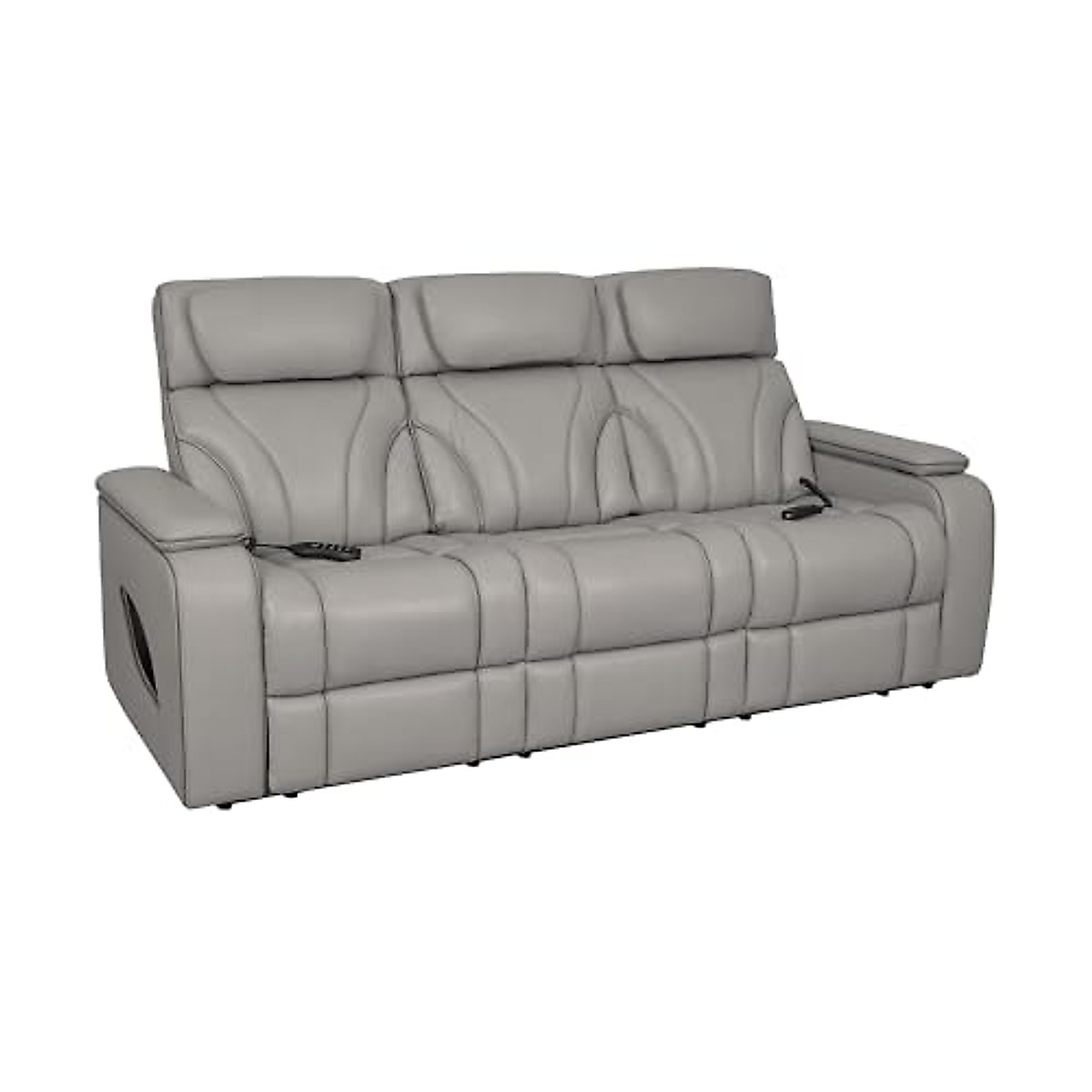 Armen Living Octavia Modern Zero Gravity Power Reclining Heated Massage Sofa, 86" Wide, Silver and Gray Top Grain Leather