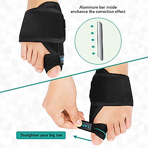 Bunion Corrector Big Toe Straightener, Bunion Splint Kit with 6 Pieces Gel Toe Separators for Day and Night Use, Relief Pain for Hallux Valgus, Hammer Toe, Overlapping Toe, Fits Women and Men