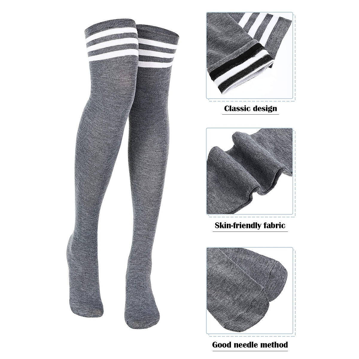 SATINIOR 3 Pairs Triple Stripe Over the Knee Socks Extra Long Opaque Thigh High Stockings