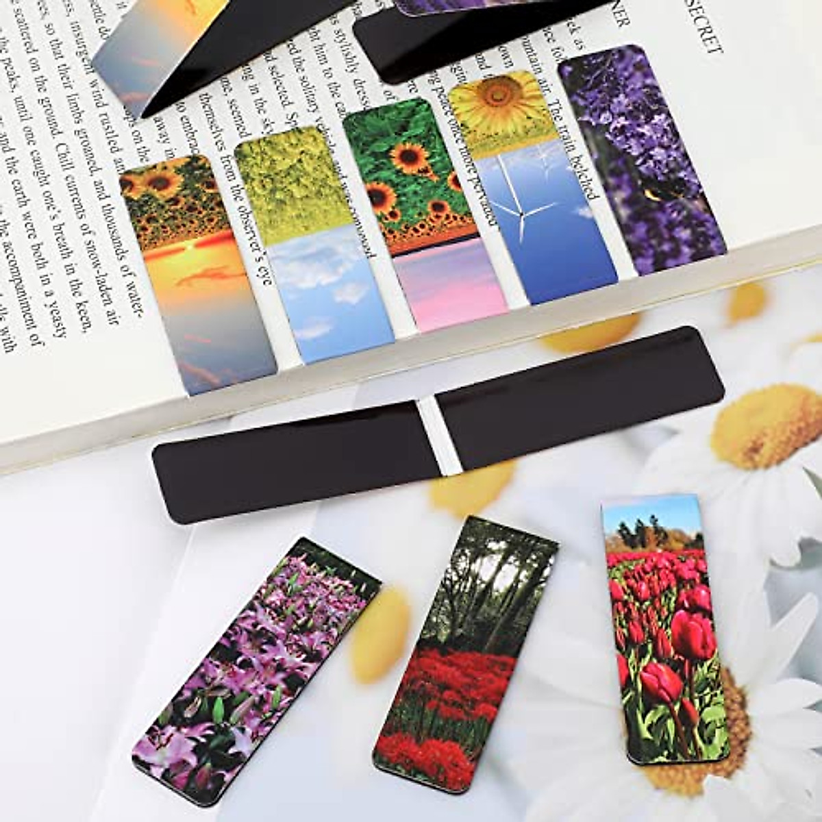 MWOOT 30Pcs Flowers Magnetic Bookmarks, Magnet Reading Book Marks Set for Mother’s Day, Double-Sided Page Clips Kit, Book Markers in Bulk for Home Office School Stationery Supplies(15 Styles, 6x2CM)