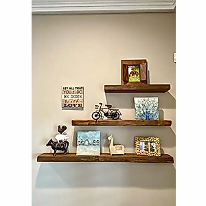 Joel's Antiques | 60 Inch Floating Shelves for Wall | Made of Natural Wood and Easy Install | Heavy Duty Rustic Book Shelves | Perfect for Bathroom, Kitchen, Living Room | Medium Brown 60x9x2 Inches