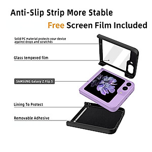 Elegant Faux Leather Galaxy Z Flip 5 Case with Free Built-in Card Holder & Screen Film, Compatible with Samsung Z Flip 5, Stylish, Premium Leather Cover Shockproof for Men & Women (Blue)