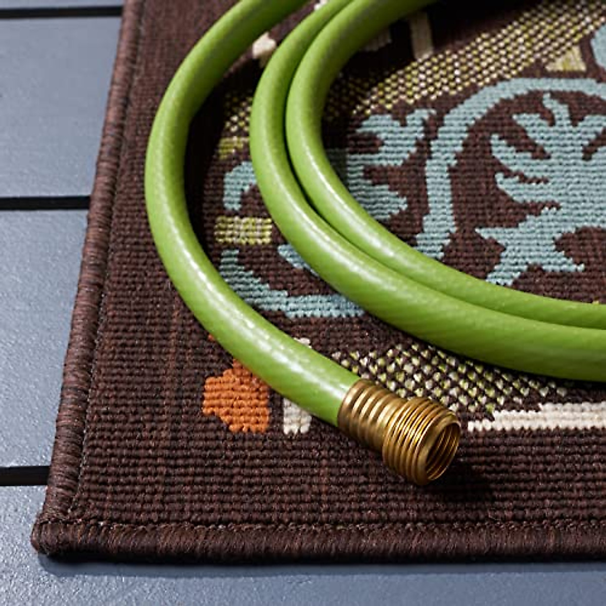 SAFAVIEH Veranda Collection 6'7" x 9'6" Chocolate / Aqua VER055 Modern Indoor/ Outdoor Non-Shedding Easy-Cleaning Patio Backyard Porch Deck Mudroom Area Rug