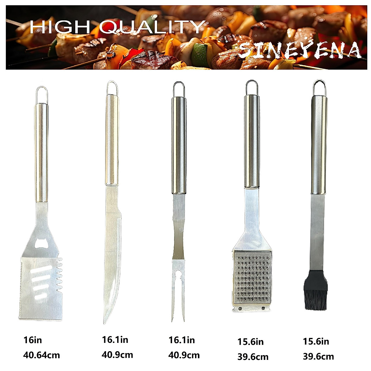 SINEYENA 19pc Heavy Duty BBQ Grill Tool Set in Case - The Very Best Grill Gift on Birthday Wedding - Professional BBQ Accessories Set for Outdoor Cooking Camping Grilling Smoking