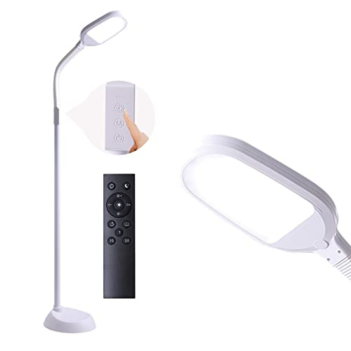 FHHKAAD LED Floor Lamp,15W 1200 Lumen Bright Reading Floor Lamp with 5 Color Temperatures,Stepless Dimmer,30 Mins Timer,Remote & Touch Control for Living Room ,Bedroom & Office,White