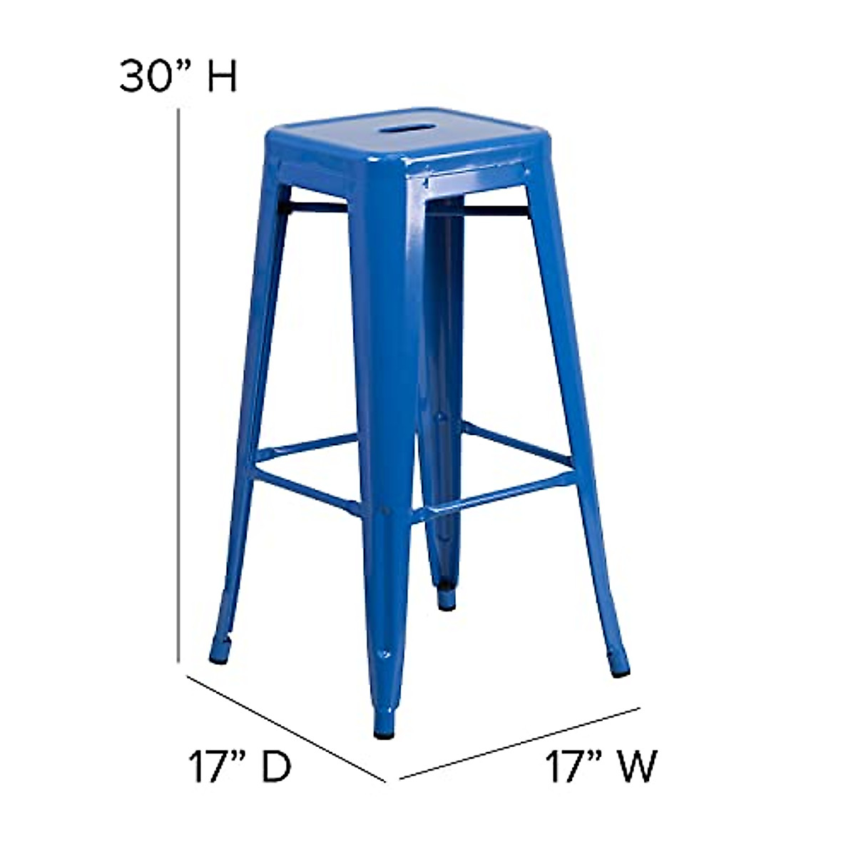 BizChair Commercial Grade 30" H Backless Blue Metal Indoor-Outdoor Barstool, Square