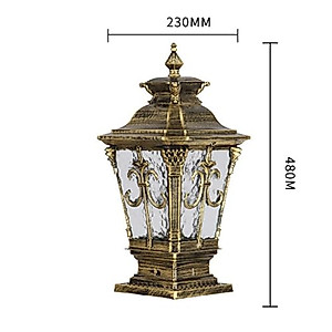 Bronze Waterproof Post Light Outdoor Villa Garden Landscape Decoration Pillar Lantern Arrow Flower Pattern Square Retro Pole Light Water Textured Glass Lamp Shade