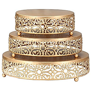 XINLIYA 3-Piece Set Cake Stands Round Cupcake Stands,Metal Wedding Brithday Party Celebration Dessert Display Plates,Gold
