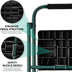 Delxo Non-Slip 3 Step Stool Folding Sturdy Steel Wide Step Ladder with Hand Grip and Locking Mechanism for Indoor Household Kitchens, Green/Black
