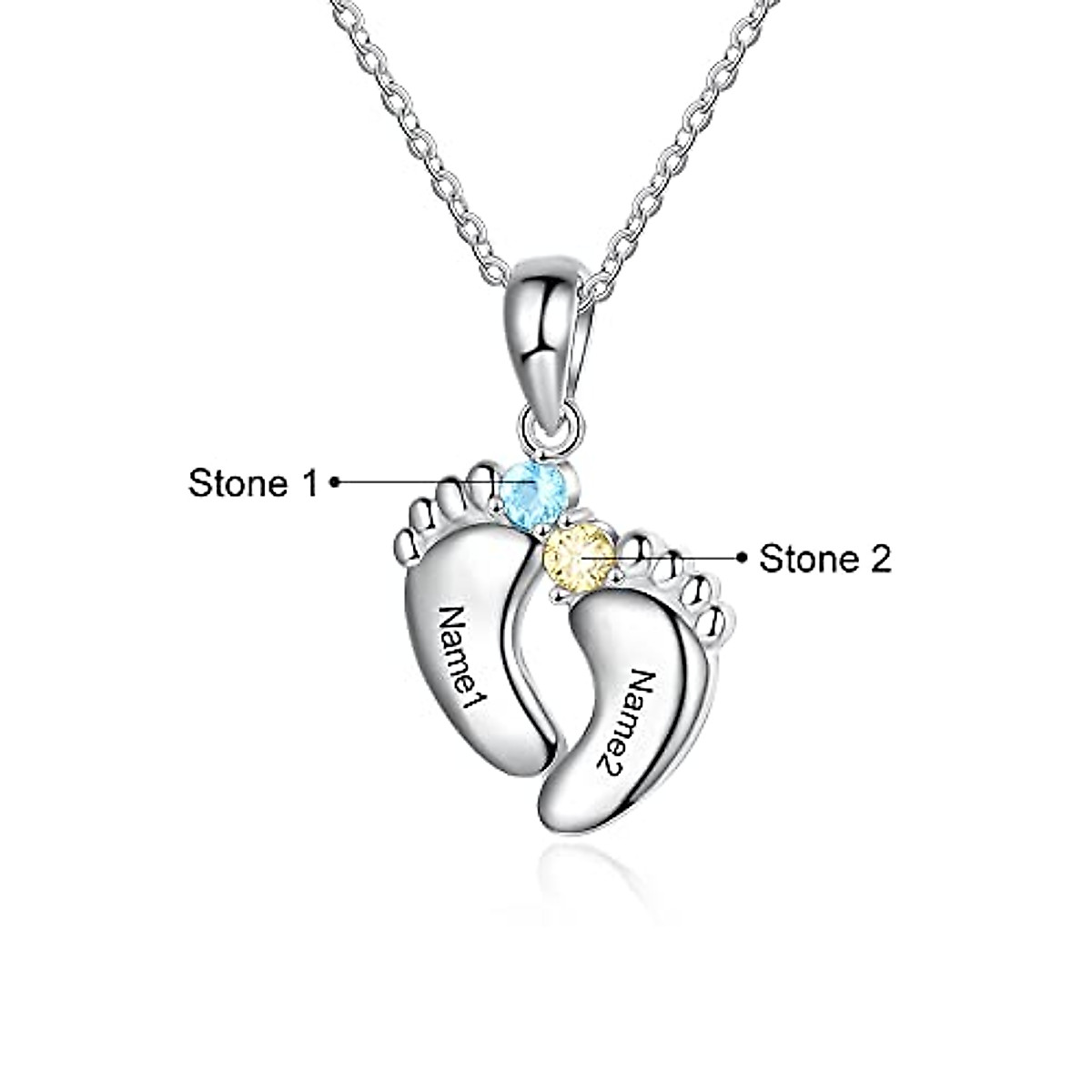 Lam Hub Fong Personalized Mother's Day Gifts for Mom Necklace with 1-6 Baby Feet Birthstone Necklace for New Mom Engrave Name Necklace for Mother Family (2 Feet)