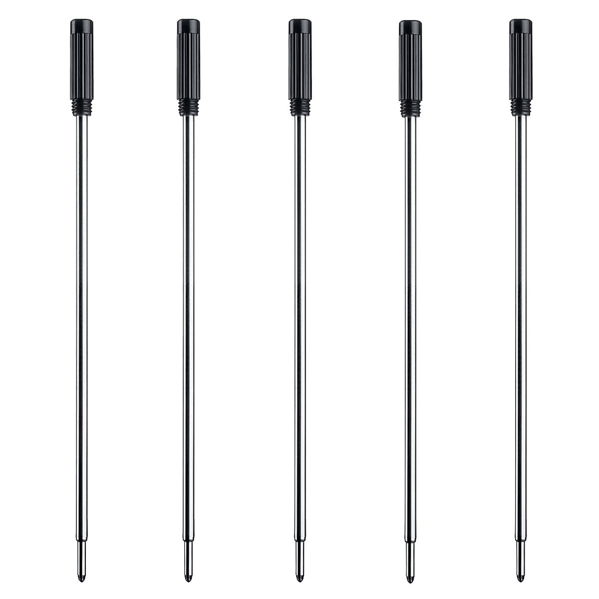 DunBong Black Ink Refill Pack of 5, Replaceable Ballpoint Pen Refills, Medium Point Metal Refill (Black)